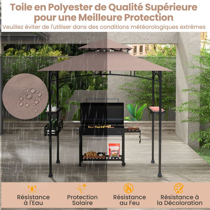 Tonnelle Barbecue Exterieur - RELAX4LIFE - 2 Tablettes de Service ...