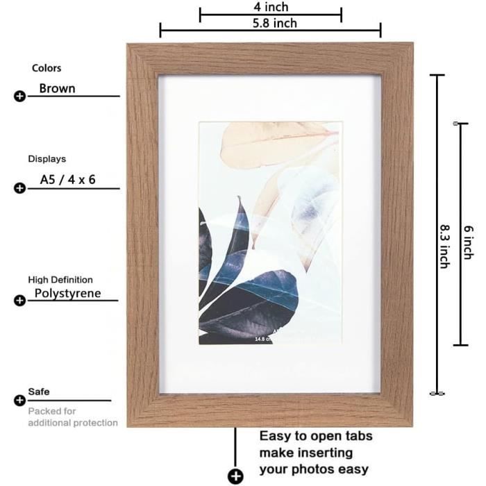 Lot De 4 Cadres Photo A5 En Bois À Poser Ou À Fixer Au Mur Marron 21 X ...