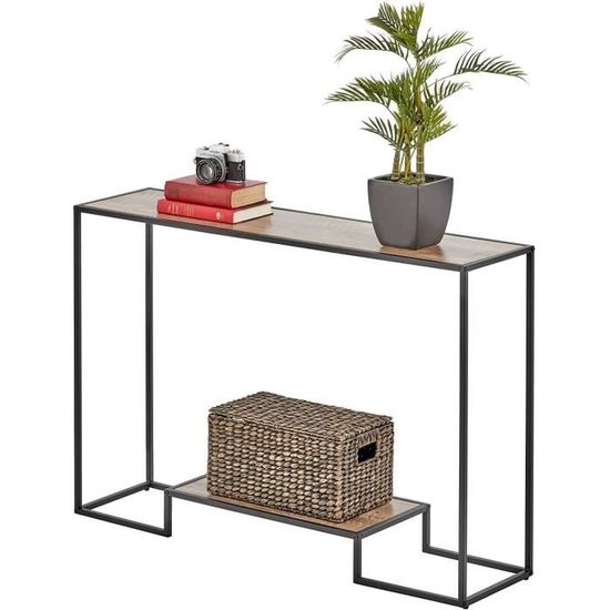 Table Console – Table d'appoint Haute avec 2 Niveaux en métal et Bois ...