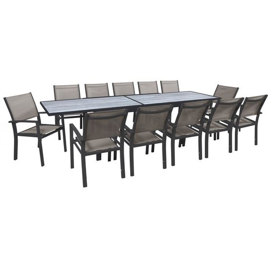 Salon de jardin repas extensible "Lagos" - 200/320 cm - Taupe - 12 ...