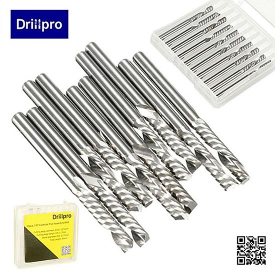 Drillpro 10pcs 3.175mm Foret Fraise Perceuse Carbure Plat End Mill CNC ...
