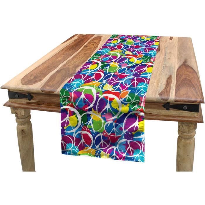 Chemin de table rétro thème activisme paix - Violet Bleu Blanc - 40 x ...