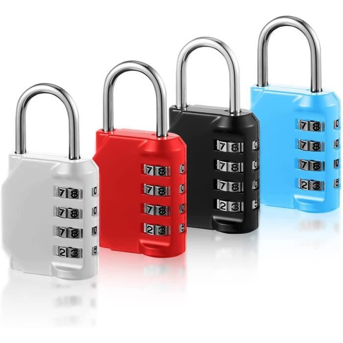 Lot de 4 cadenas à combinaison à 4 chiffres - Combinaison de cadenas ...