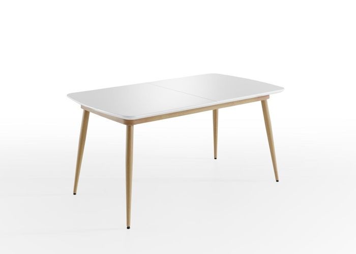 Table extensible rectangle 160 à 200 cm bois blanc et naturel Jona - Cdiscount Maison