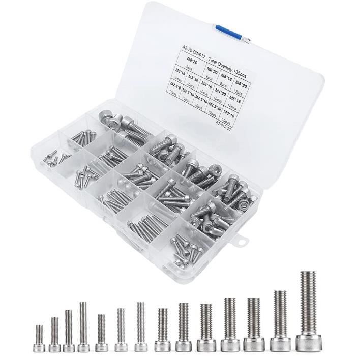 135pcs vis à tête cylindrique socket tête câble boulons tête hexagonale six pans creux en acier ...