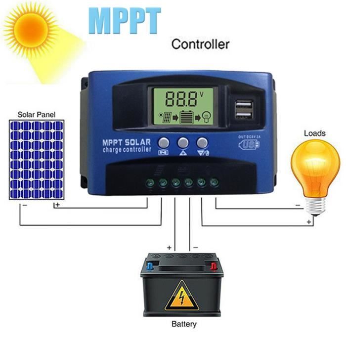 30A - Contrôleur de charge MPPT pour panneaux solaires, 12V-24V,régulateur avec écran LCD et ...