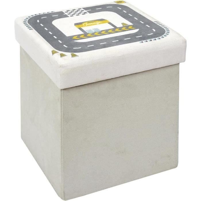 Hd7429 Pouf Coffre De Rangement Pliable Carré Enfant Circuit De Voitures Gris H30X30X30Cm Gris ...
