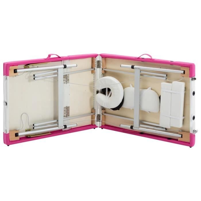 SWT Table de massage pliable 3 zones Aluminium Blanc et rose ...
