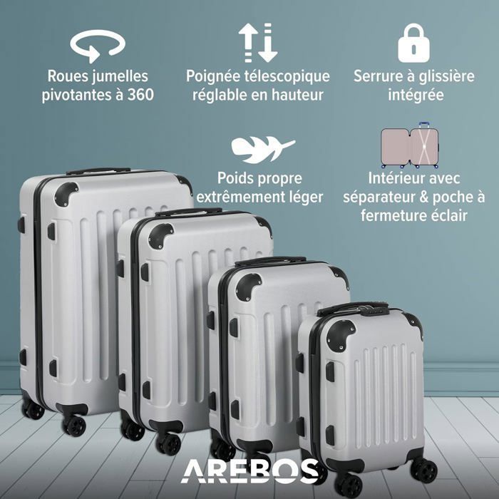 AREBOS Valise de Voyage, Set de 4 valises I Coque Rigide ABS I Trolley ...