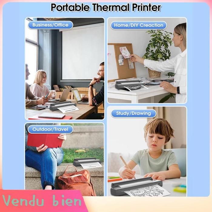 TMISHION Imprimante portable Portable Inkless Printer With Bracket ...