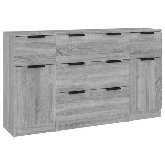 Buffet bas,armoire commode Ensemble de Lot de 3 Buffets Sonoma gris ...