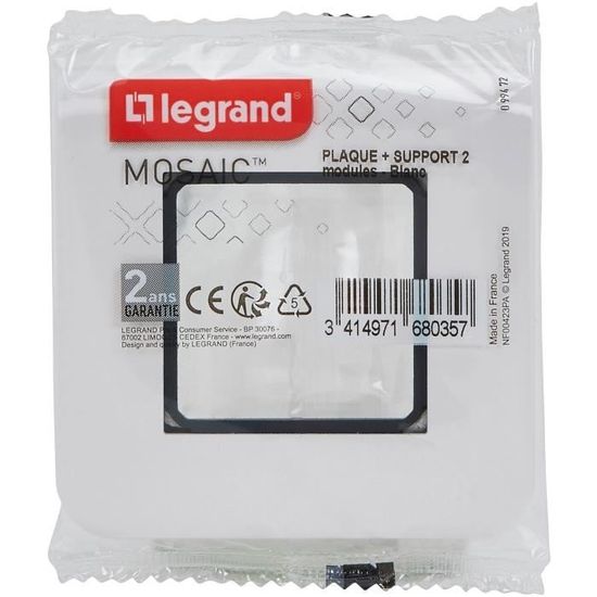 LEGRAND - Mosaic support à vis plaque 2 modules blanc - Cdiscount Bricolage