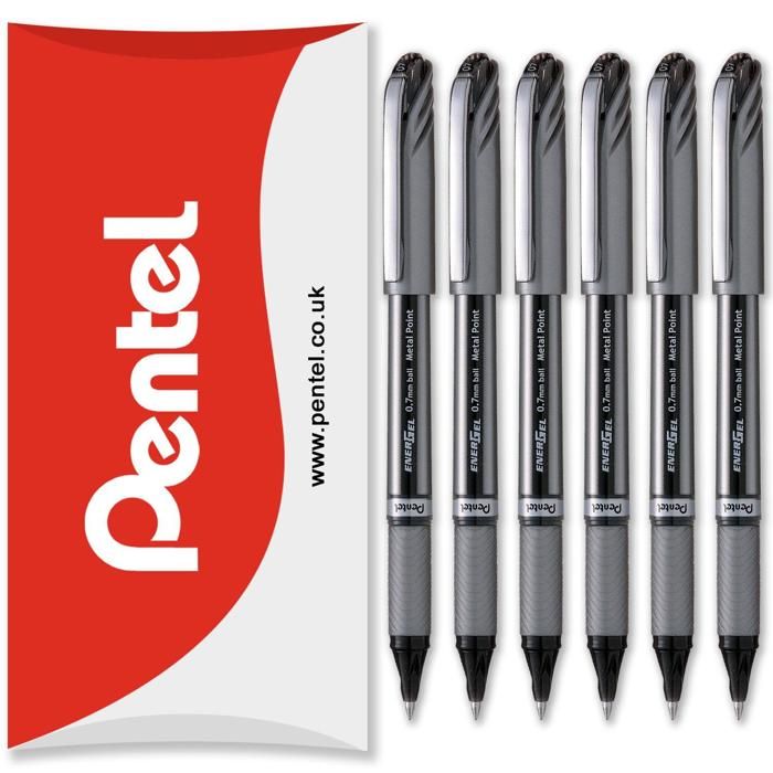 Pentel Energel BL27 Stylo roller à encre gel liquide - Pointe 0,7 mm - Paquet de 6 - Encre noire ...