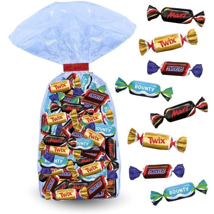 Mars, Snickers, Bounty, Twix en version mini | Sachet de 60 chocolats ...