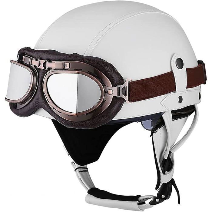Demi-Casque De Moto Vintage Harley en Cuir Casque Ouvert avec Lunettes ...