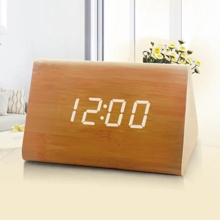 Modern Wooden LED Digital Clock Cube Triangular Prism Retro Watch ...