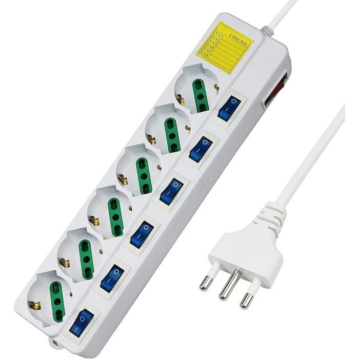 Multiprise multiprise électrique avec 6 prises Schuko 10-16 A,7 ...