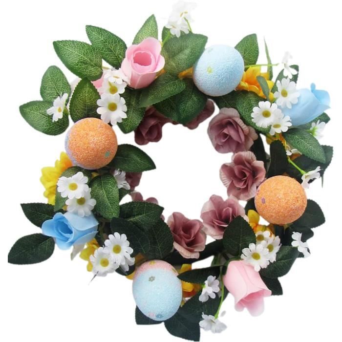 Couronne D'Œufs De Pâques, Couronne De Fleurs Artificielles Avec Fleurs ...