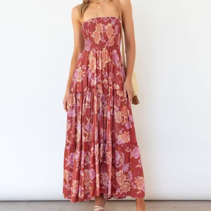 Robe Boheme Chic Robe Maxi De Soirée Sans Bretelles À Imprimé Floral ...
