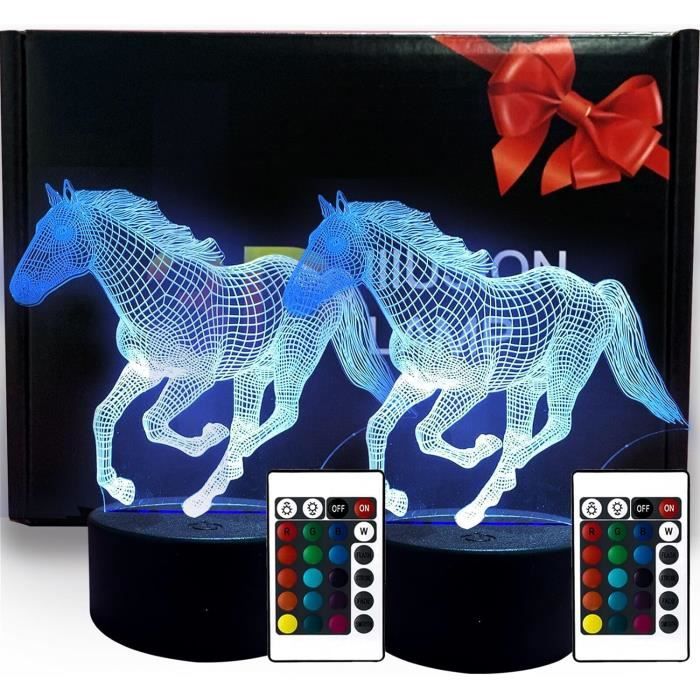 Veilleuses De Cheval, Lot De 2 3D Lampes Illusion Optique Pour Chevaux, 16 Couleurs, Avec ...