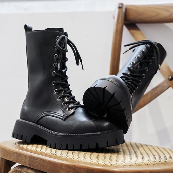 Botte Homme Lacet Cuir Combat Mode Militaire - INSFITY - Noir - Plat ...