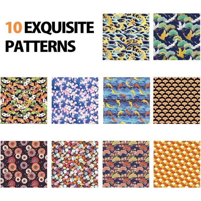 PaperKiddo Papier dorigami Motif japonais Washi 100 feuilles 10 motifs ...
