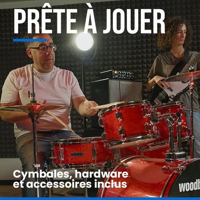 Batterie acoustique - WOODBRASS - Stage 22 - Rouge Pailleté - Kit ...