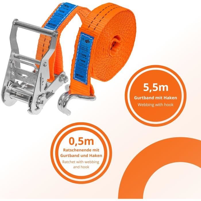 Sangle à Cliquet 6m 2000kg 35mm Lot de 4 Sangles D'arrimage avec ...