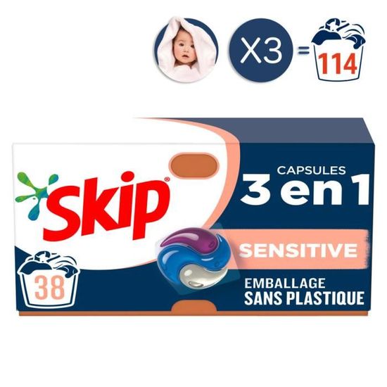 114 lavages - Capsules 3-en-1 SKIP Lessive Sensitive (Lot de 3x38 ...