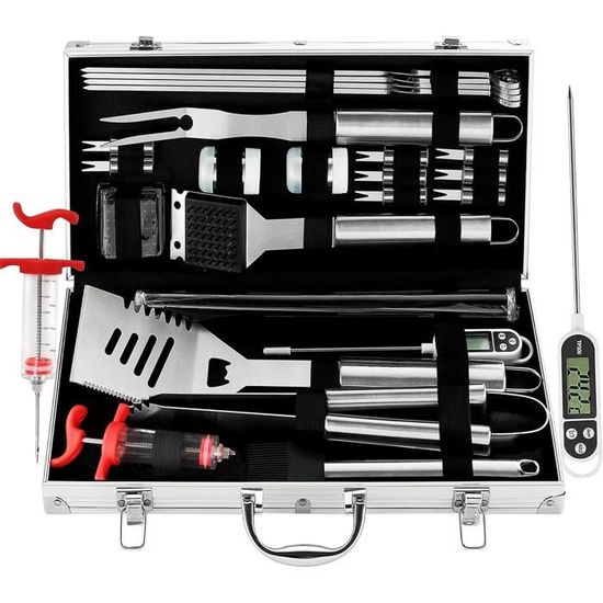 Grilljoy 25PCS Outils Barbecue, Accessoires de Barbecue en Acier Inoxydable dans Uoîtier en Alm ...