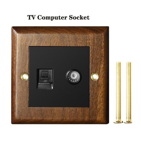 Interrupteur mural,TV Computer Socket--Interrupteur À Bascule Rétro Type 86, Panneau En Noyer ...
