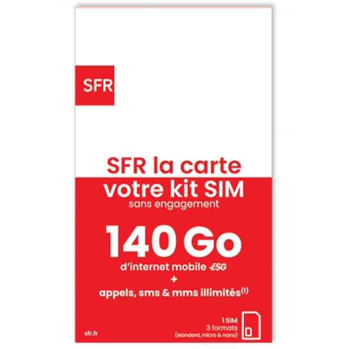 Carte SIM - SFR - Prépayée - Illimités Appels/SMS/MMS - 140 Go Internet ...