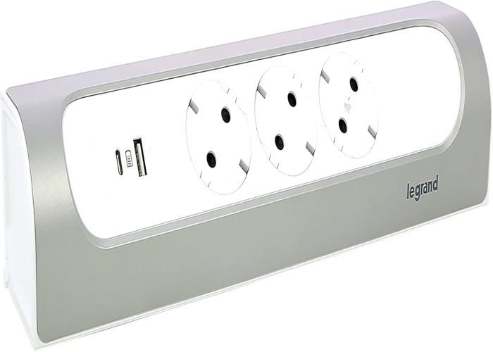 , 694504 Multiprise d'angle coudée à 45° avec 3 prises USB A et USB-C ...