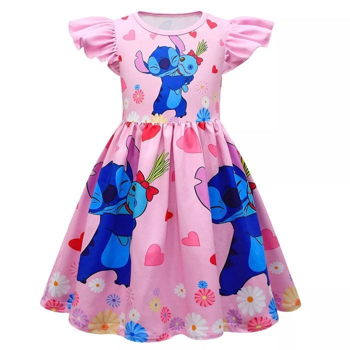 Robe plissée Lilo Stitch Cartoon Kids Costume pour fille Pink ...