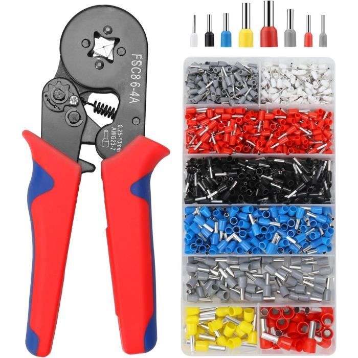 Pince à sertir avec 1300 embouts, Pince à sertir pour câbles 0,25-10mm²(AWG 23-7), Pince à ...
