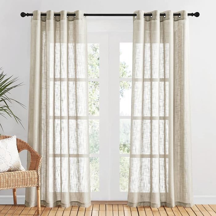AJW-Double Rideaux Voilage Rideaux Voile en Lin avec Motif de Croix ...