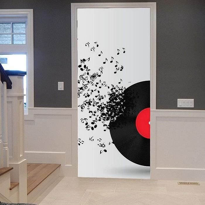 Sticker Porte - AUTREMENT - 3D Disque Vinyle - Motif Notes de Musique ...