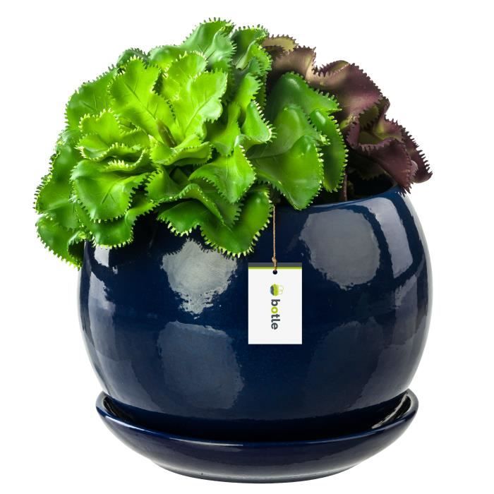 Pot de fleur bleu foncé avec soucoupe Rond dimensions 140 mm x 130 mm ...