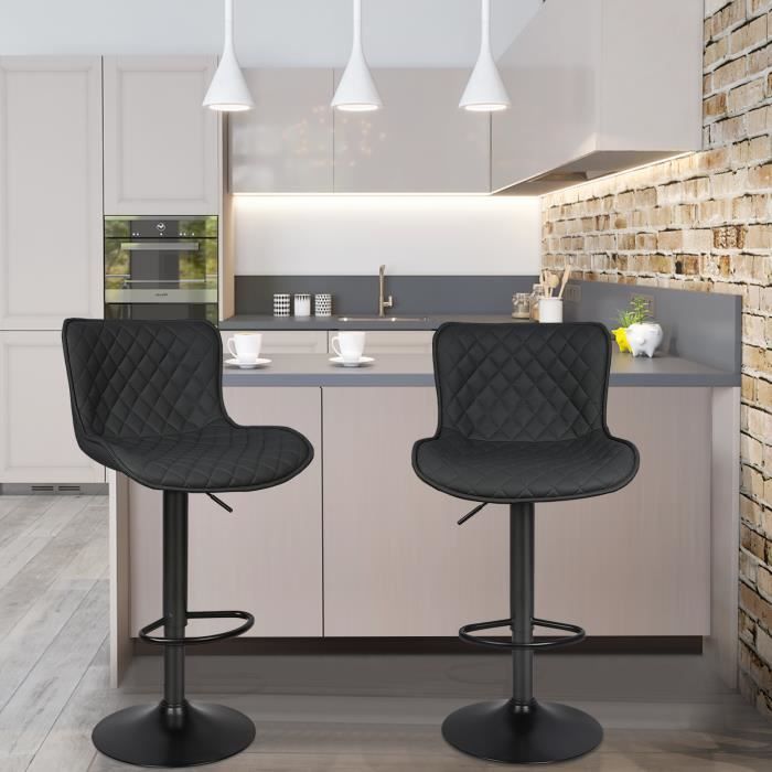 Chaise de bar réglable en hauteur - HOMEWELL - PU Diamond - Noir - Lot de 2 - 47*37*83-103cm ...