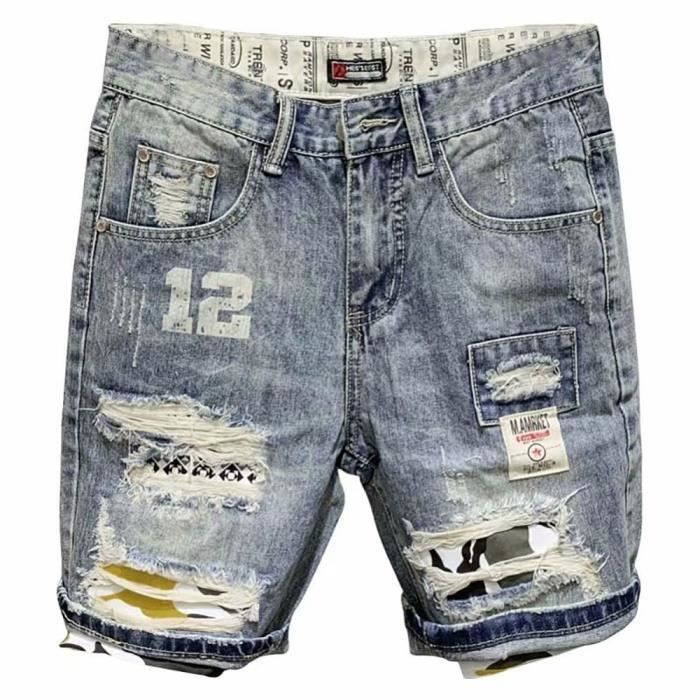 Short En Jean Déchiré Pour Homme Funmoon Coupe Droite En Détresse