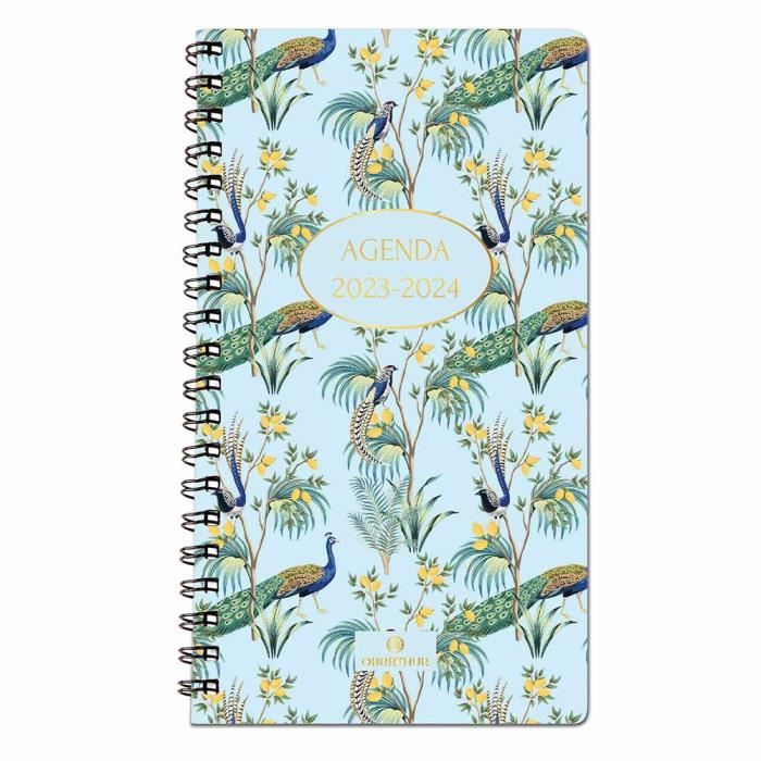 Agenda semainier à spirale OBERTHUR Jungle Paon 9x17cm 2023-2024 ...
