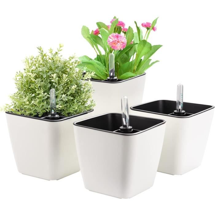 Herefun 4-Set Pot à Fleurs d'arrosage Automatique, Pots Fleurs Automatique avec Indicateur de ...