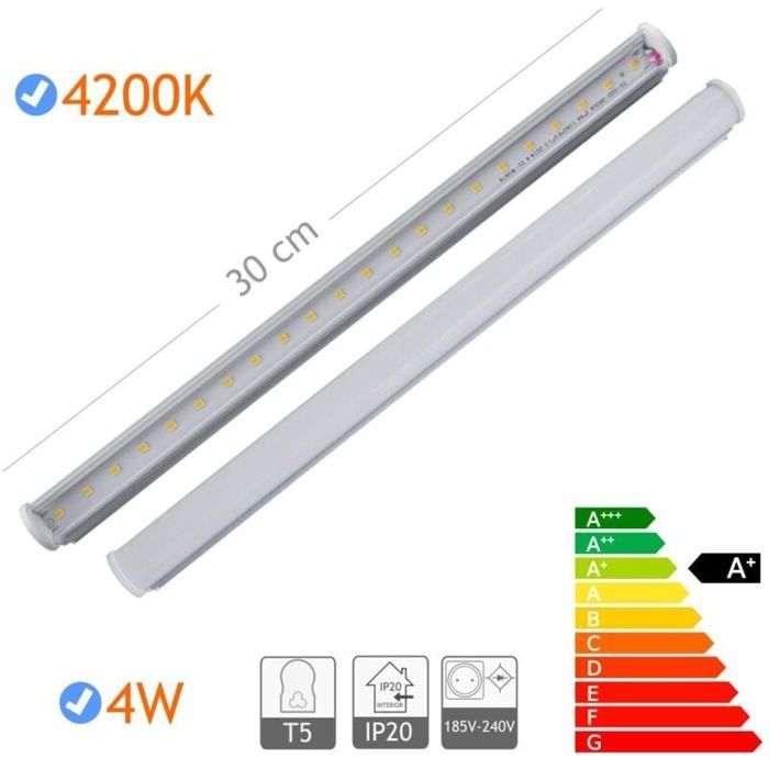 Tube LED T5 5W 300mm 4000K avec supports et cble Tubes T5 Label ...