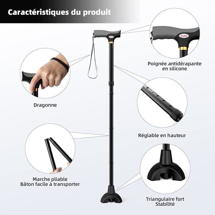 Shealthub Canne de Marche Pliable Canne de Marche Pliable Homme et ...