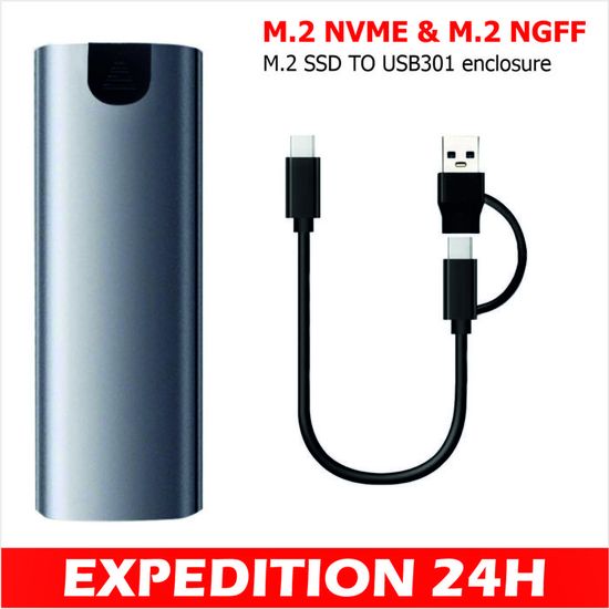 Boîtier M.2 NVME SSD vers USB 3.1, boîtier M2 NVMe double protocole ...