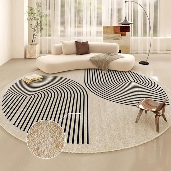 Tapis Rond De Salon - Beige - Moelleux - Moderne - Motif Géométrique ...