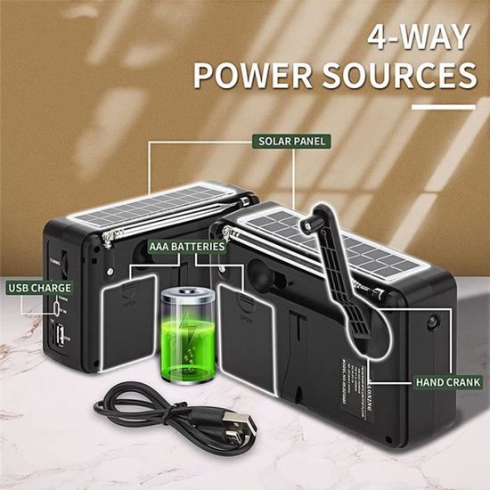 Mini Radio Portable DAB-FM Radio à Manivelle Solaire Haut-Parleur ...