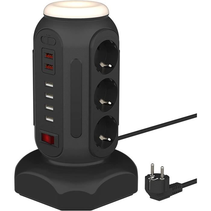 Tour multiprise, 9 prises avec rgb feux de nuit réglables et 6 ports ...