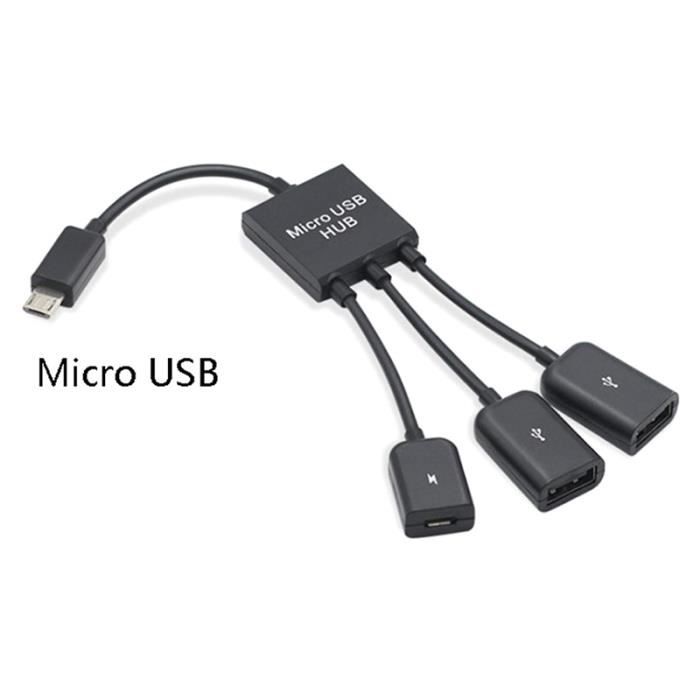 Micro USB - HUB 3 en 1 Micro USB type c mâle vers femelle, Double USB 2 ...