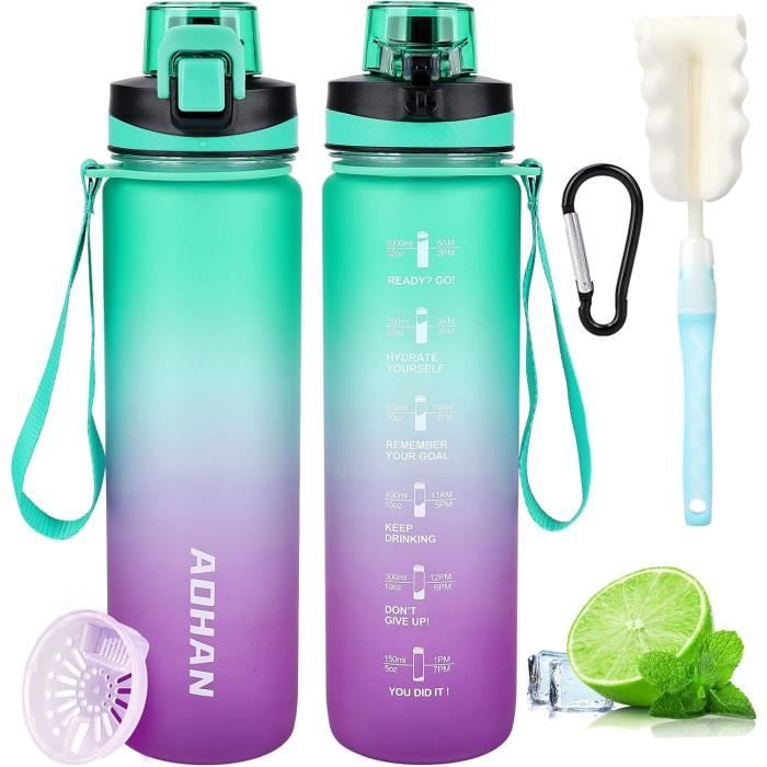 Gourde 1L, Gourde Sport 1 Litre Avec Marqueurs De Temps Et Filtre, Anti-Fuite, Gourde Motivation ...